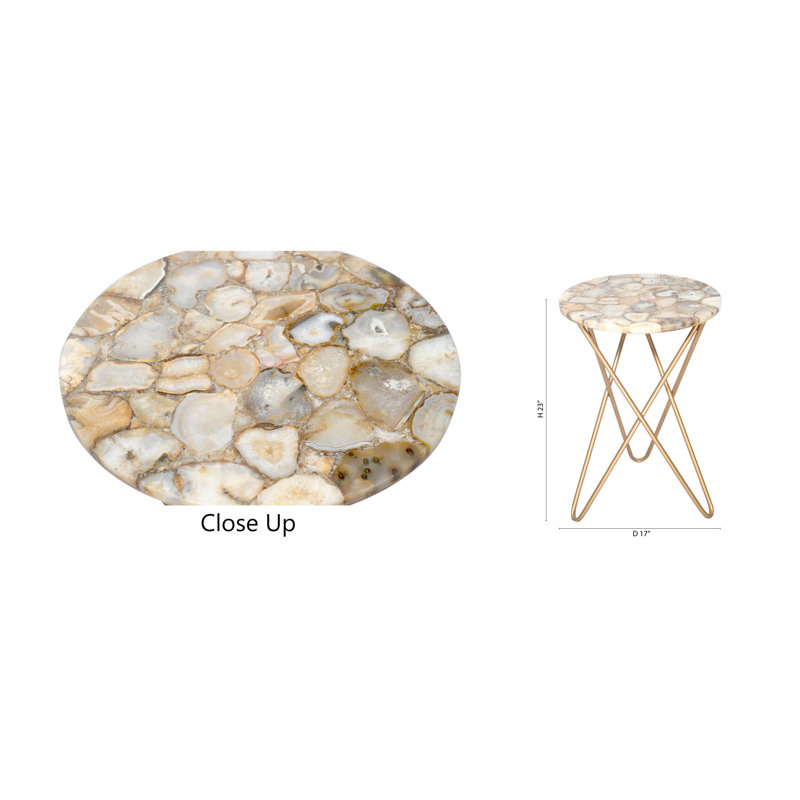 Everly Quinn Pervinder Agate Side Table With Gold Metal Frame | Wayfair